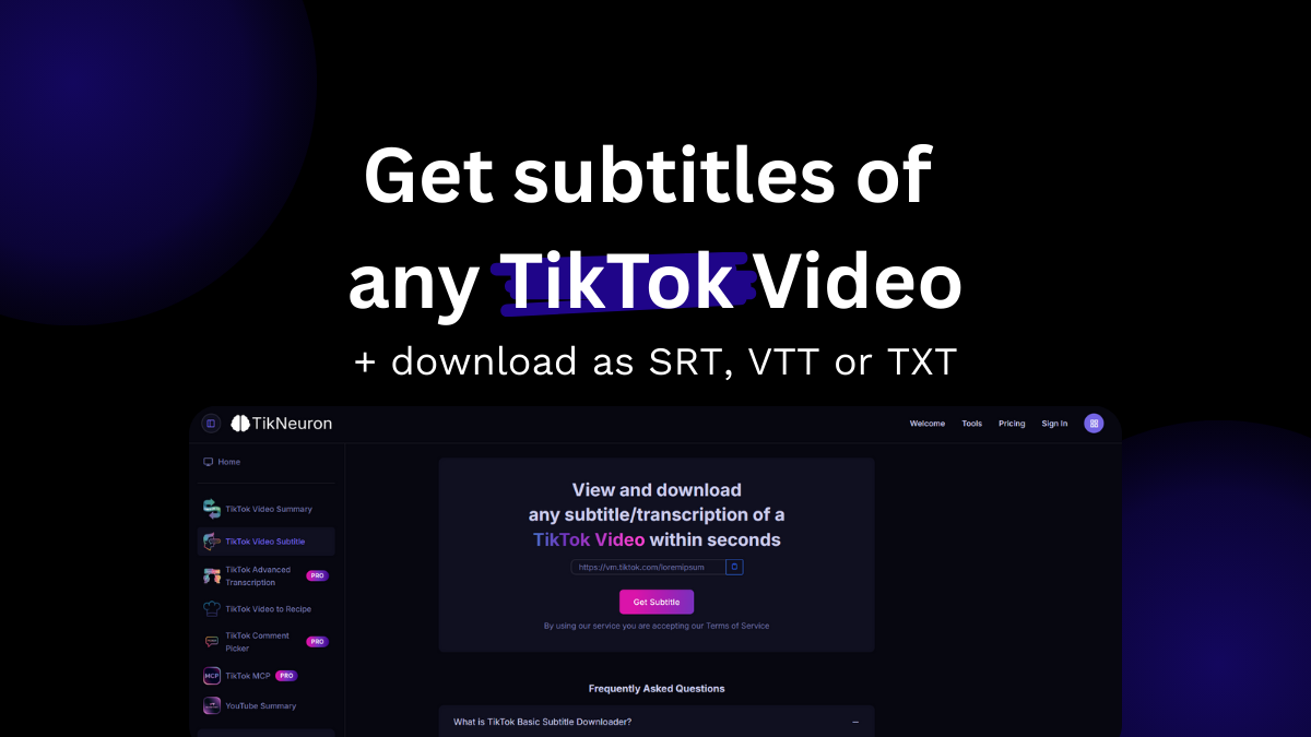 TikTok Subtitle Downloader | TikNeuron